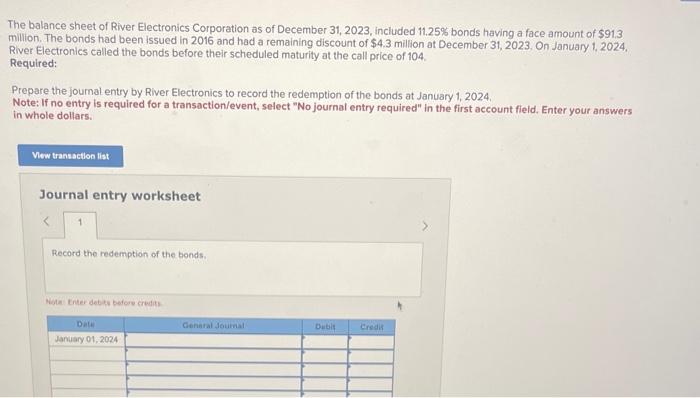 Solved The balance sheet of River Electronics Corporation as | Chegg.com