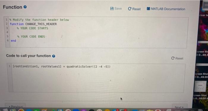 Solved Function A Save E Reset Matlab Documentation Clear To 4667