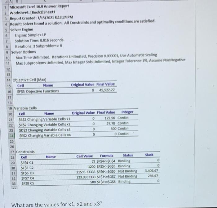 Solved A 8 1 Microsoft Excel 16.0 Answer Report 2 | Chegg.com