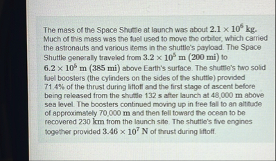 Solved The mass of the Space Shuttle at launch was about | Chegg.com