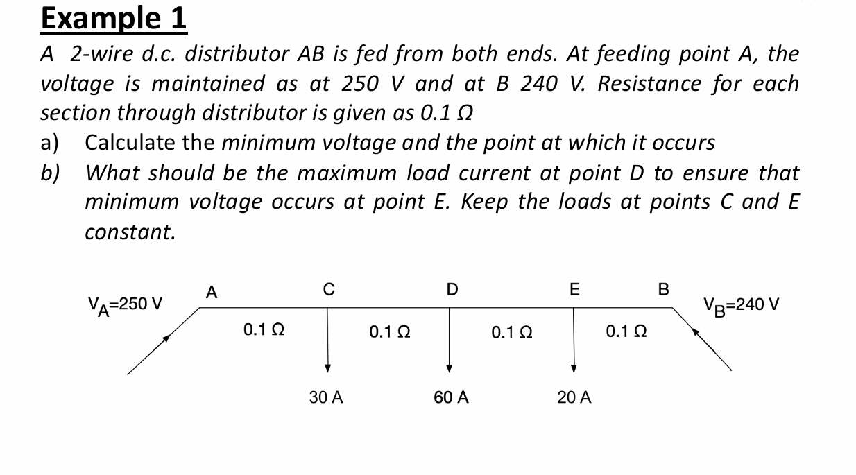 Solved Example 1A 2-wire d.c. ﻿distributor AB ﻿is fed from | Chegg.com