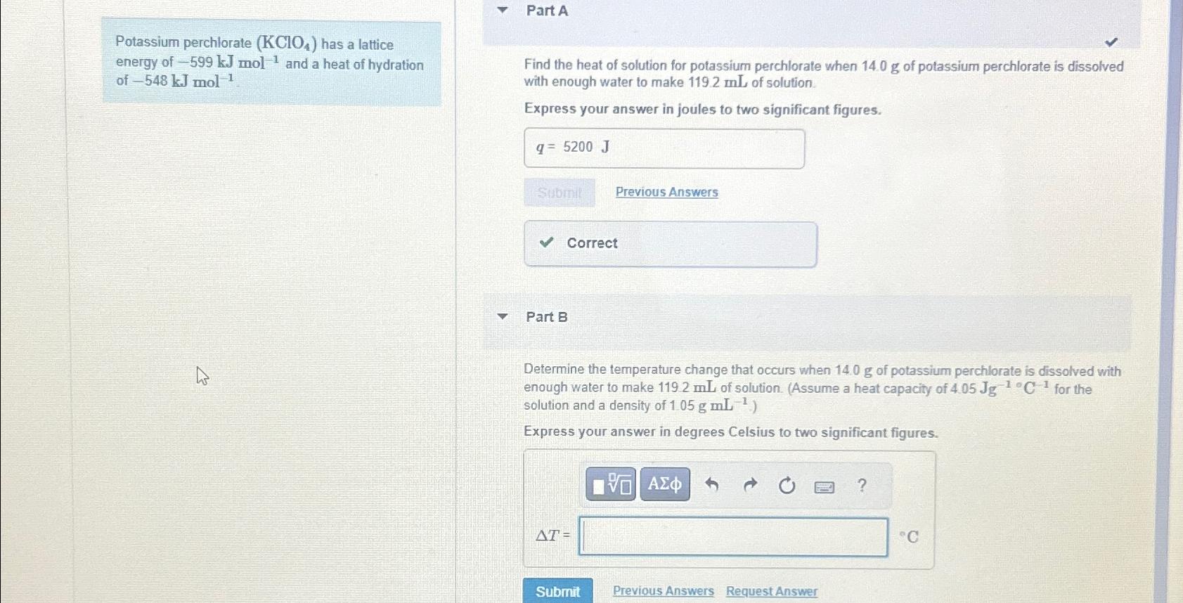 Solved Part APotassium perchlorate (KClO4) ﻿has a lattice | Chegg.com
