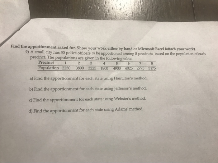 Solved Find the apportionment asked for. Show your work | Chegg.com