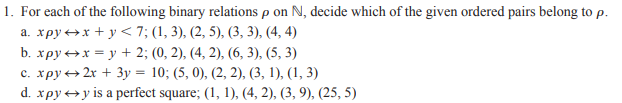 Solved For each of the following binary relations ρ ﻿on N, | Chegg.com