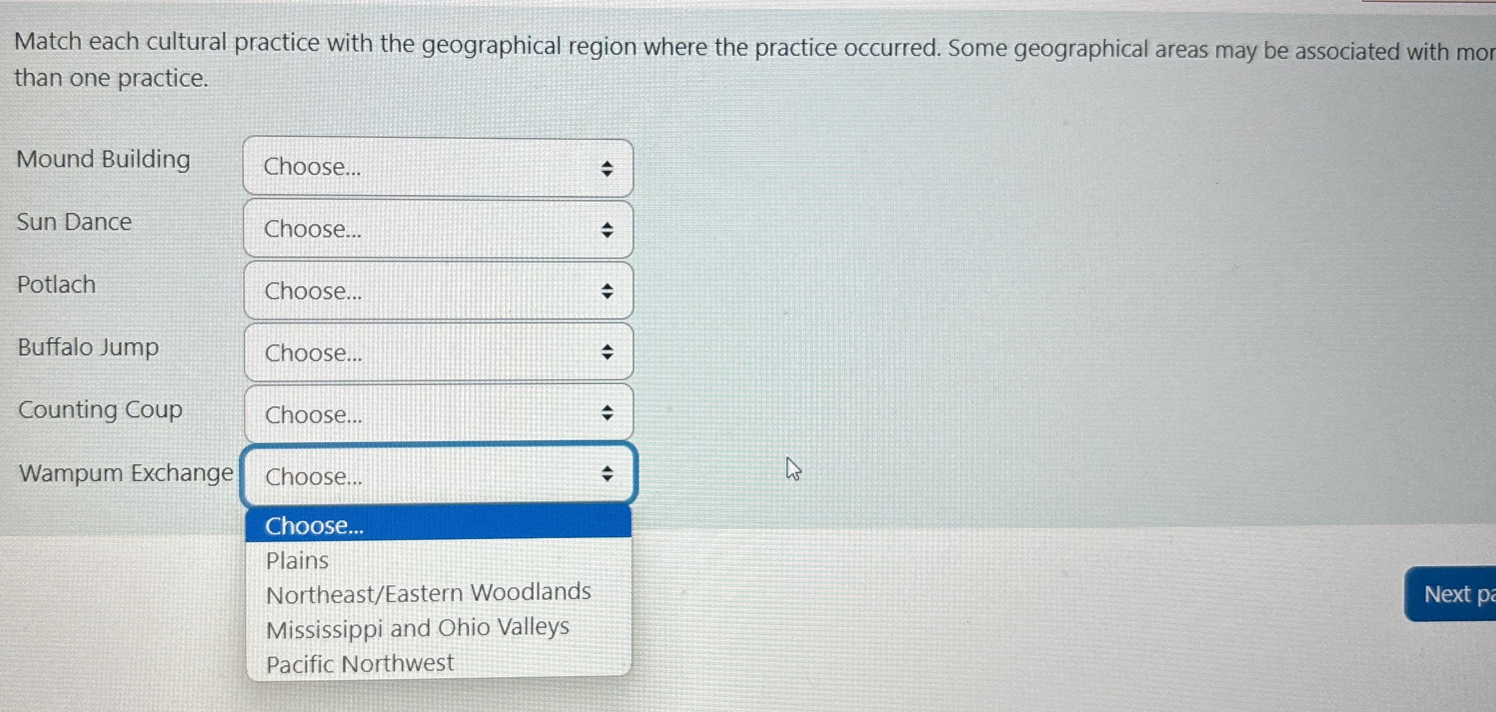 Solved Match each cultural practice with the geographical | Chegg.com