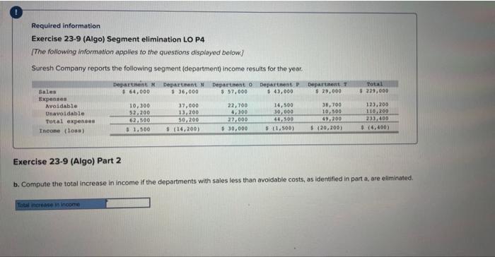 Solved Required information Exercise 23-9 (Algo) Segment | Chegg.com