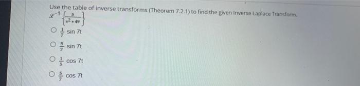 Solved Use the table of inverse transforms (Theorem 7.2.1) | Chegg.com