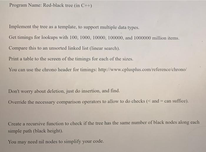 Solved Program Name: Red-black tree in C++) Implement the | Chegg.com