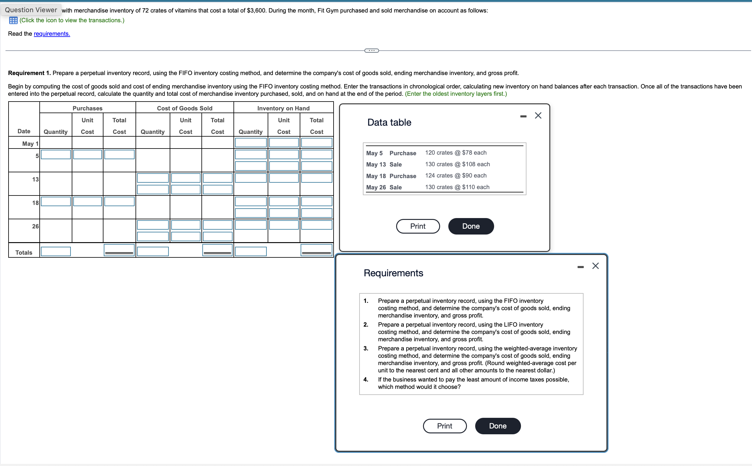 Question Viewer with merchandise inventory of 72 | Chegg.com