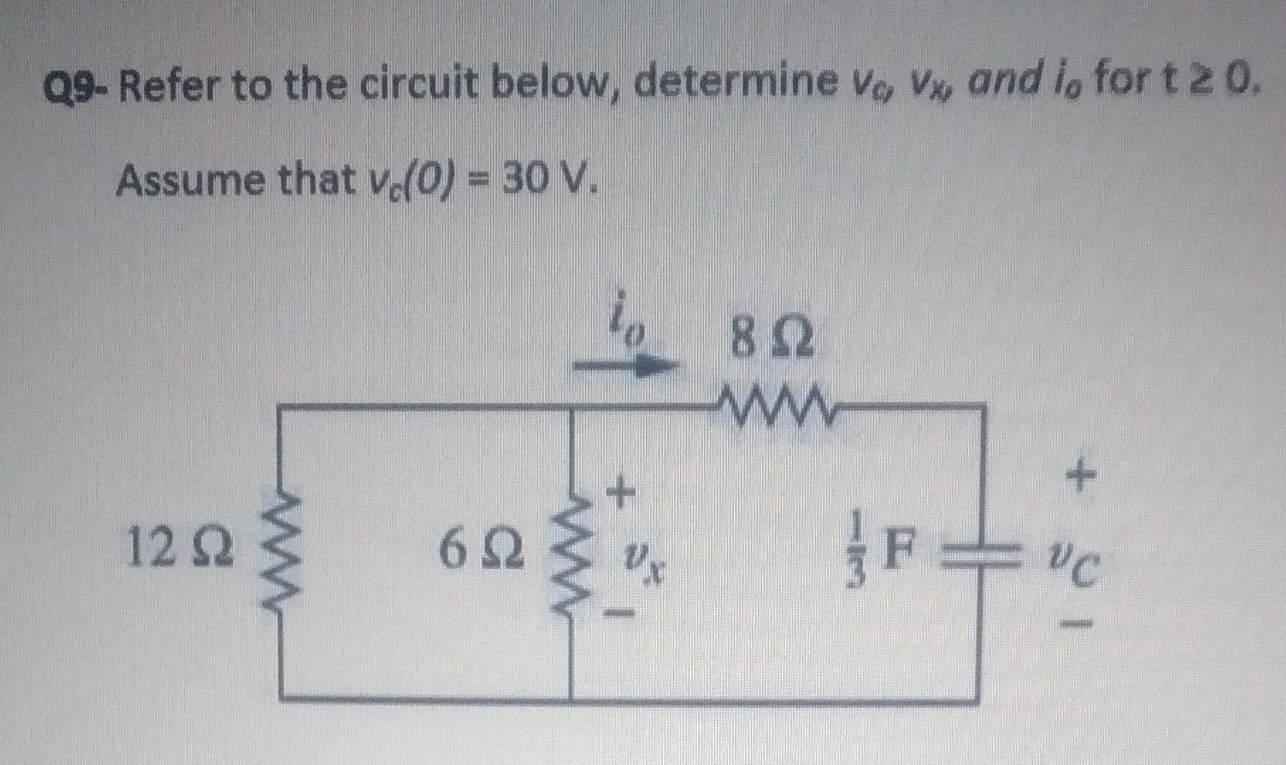 Solved Q9- Refer to the circuit below, determine v0,vx, and | Chegg.com