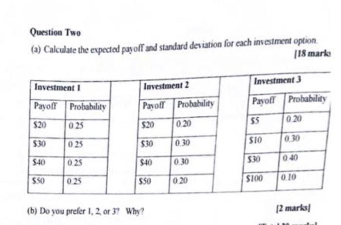 Solved Question Two (a) Calculate the expected payoff and | Chegg.com