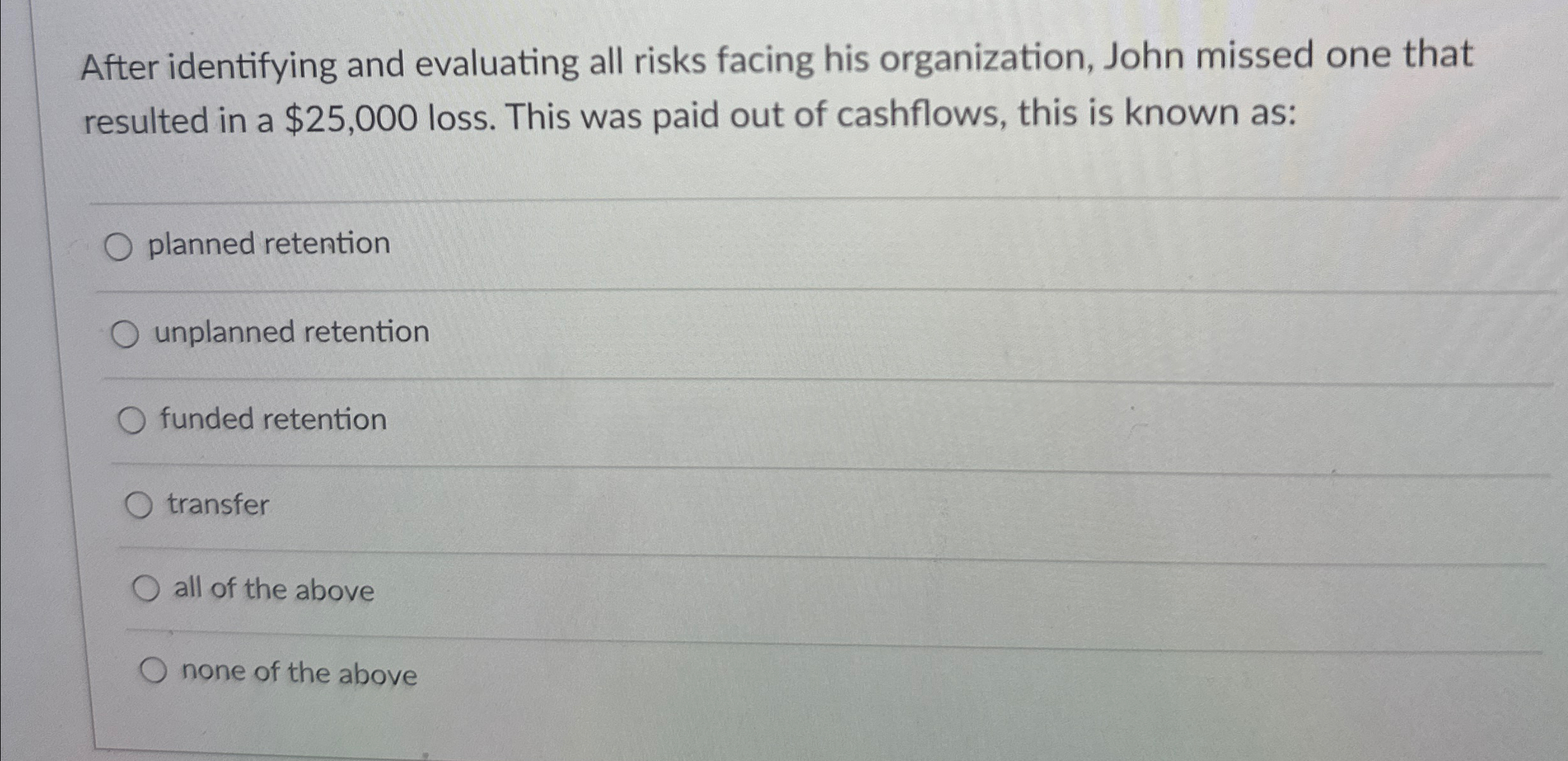 Solved After identifying and evaluating all risks facing his | Chegg.com