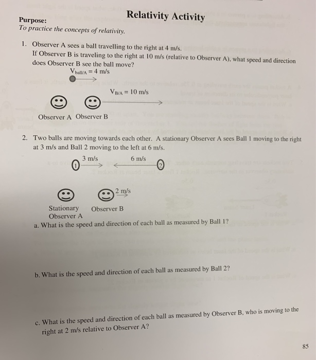 Solved Relativity Activity Purpose: To practice the concepts | Chegg.com