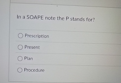 Solved In a SOAPE note the P ﻿stands | Chegg.com