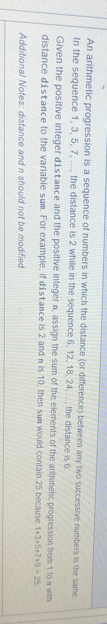 Solved An arithmetic progression is a sequence of numbers in | Chegg.com