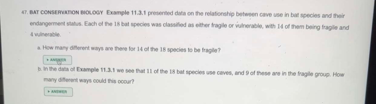 Solved BAT CONSERVATION BIOLOGY Example 11.3.1 ﻿presented | Chegg.com