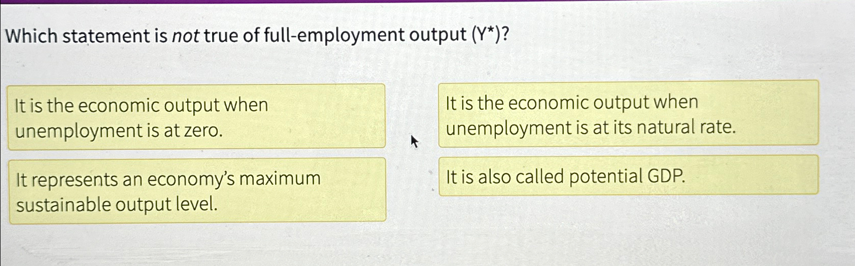 Solved Which statement is not true of full-employment output | Chegg.com