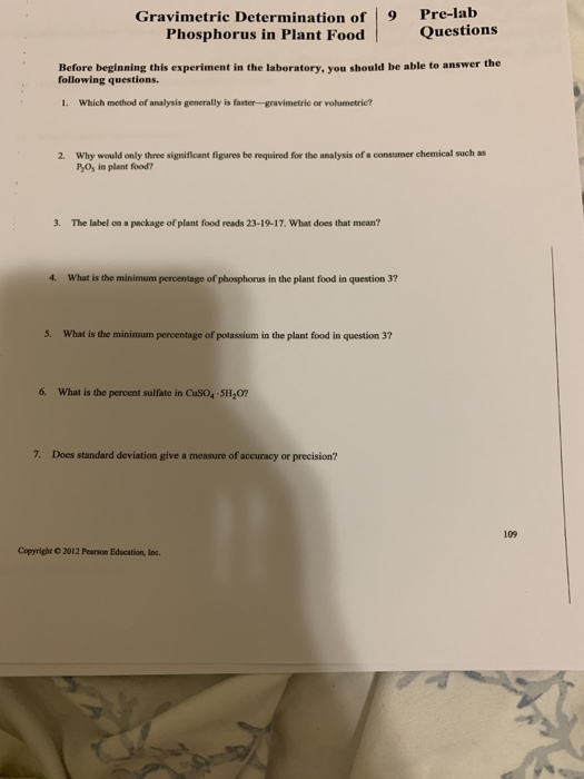 Solved 9 Gravimetric Determination of Phosphorus in Plant | Chegg.com