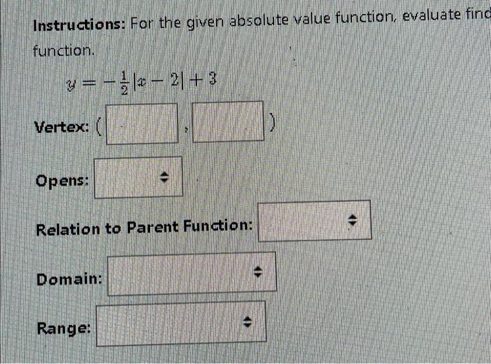 Solved Instructions: For the given absolute value function, | Chegg.com