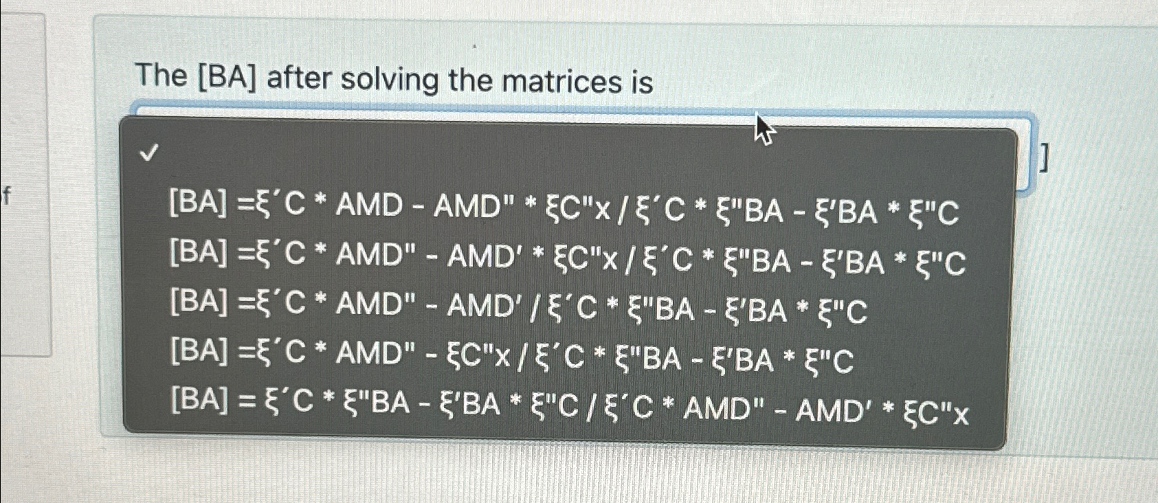 Solved The BA ﻿after solving the matrices | Chegg.com