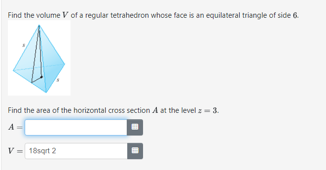 Solved Find the volume V of ﻿a regular tetrahedron whose | Chegg.com