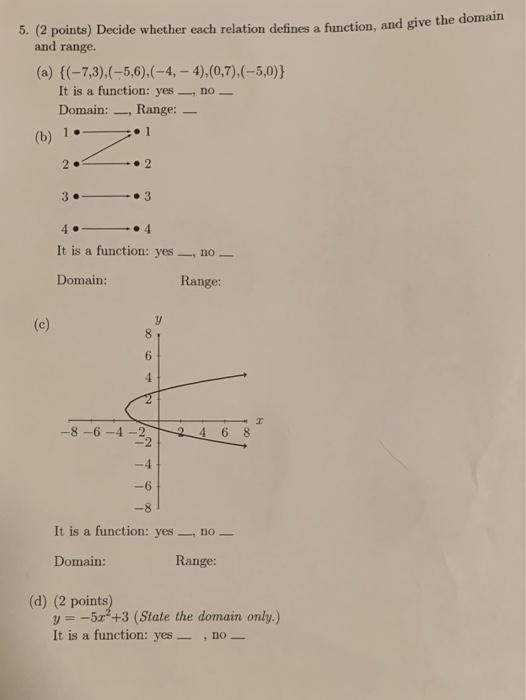 Solved Decide whether each relation defines a function, and | Chegg.com