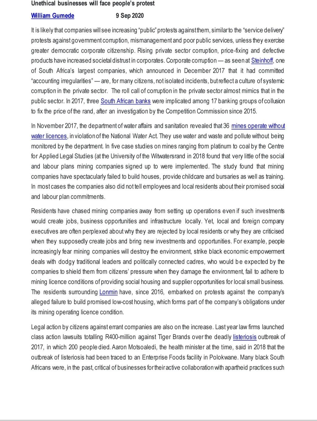 Solved Unethical businesses will face people's protest | Chegg.com