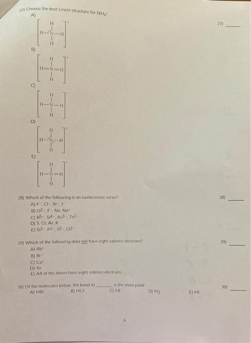 Solved 2n) Choose the best Lewis structure for NH4. A) 2i) | Chegg.com