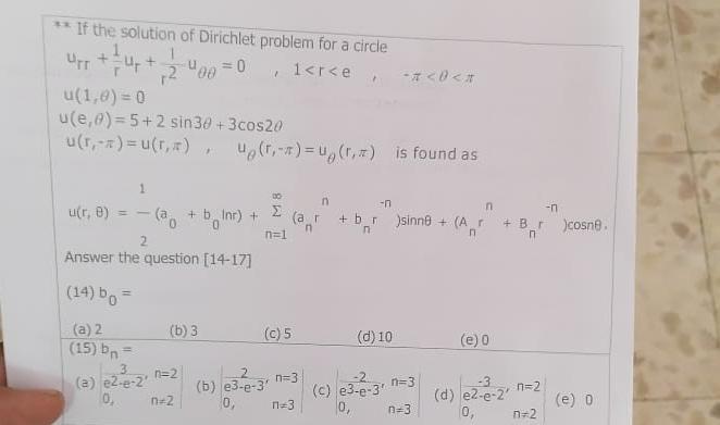 Solved ** If the solution of Dirichlet problem for a circle | Chegg.com
