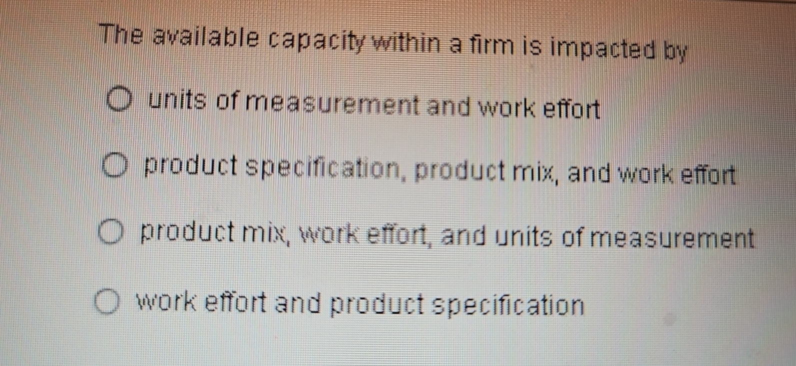 Solved The available capacity within a firm is impacted by | Chegg.com