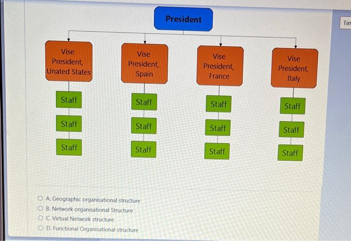 Solved A. Geographic organisational structure B. Network | Chegg.com