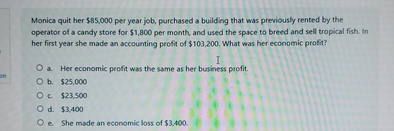 Solved Monica quit her $85,000 ﻿per year job, purchased a | Chegg.com