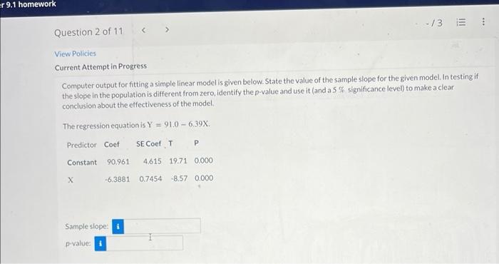 Solved Computer output for fitting a simple linear model is | Chegg.com