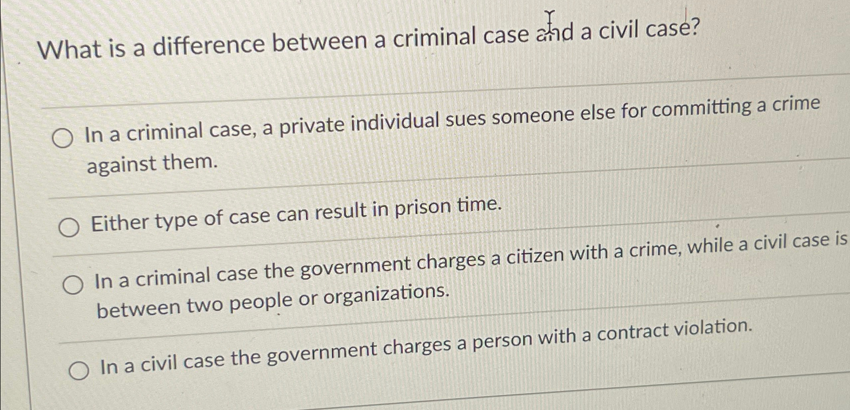 Solved What is a difference between a criminal case aind a | Chegg.com