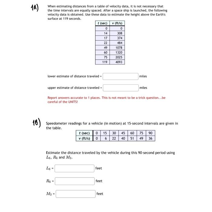 Solved When estimating distances from a table of velocity | Chegg.com