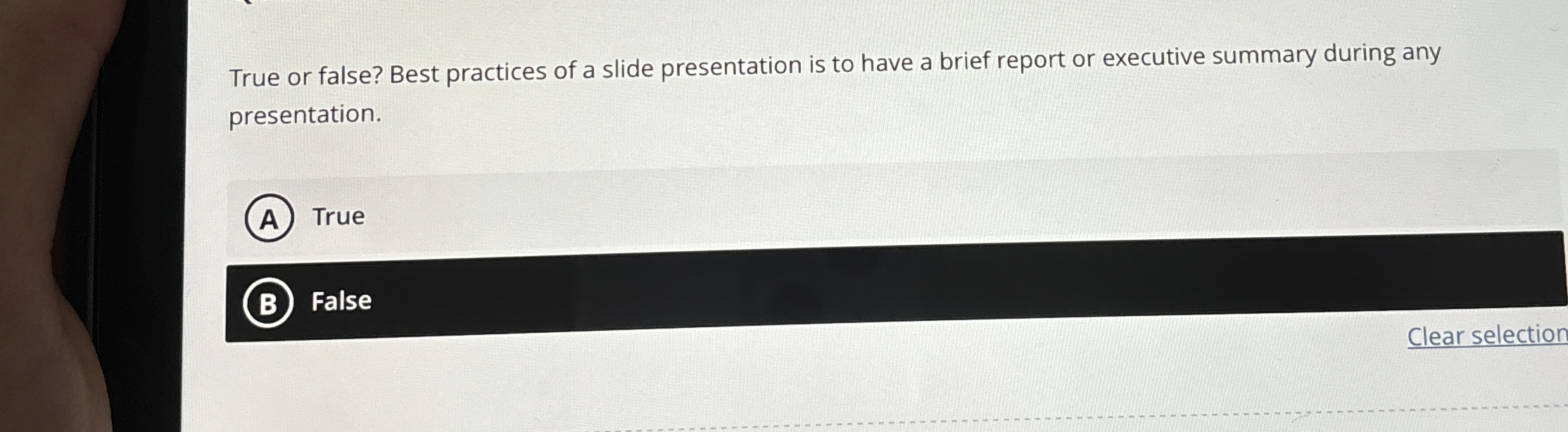 Solved True or false? Best practices of a slide presentation | Chegg.com