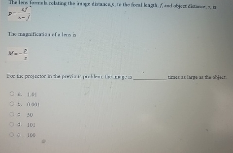 Solved The lens formula relating the image distance, p, ﻿to | Chegg.com