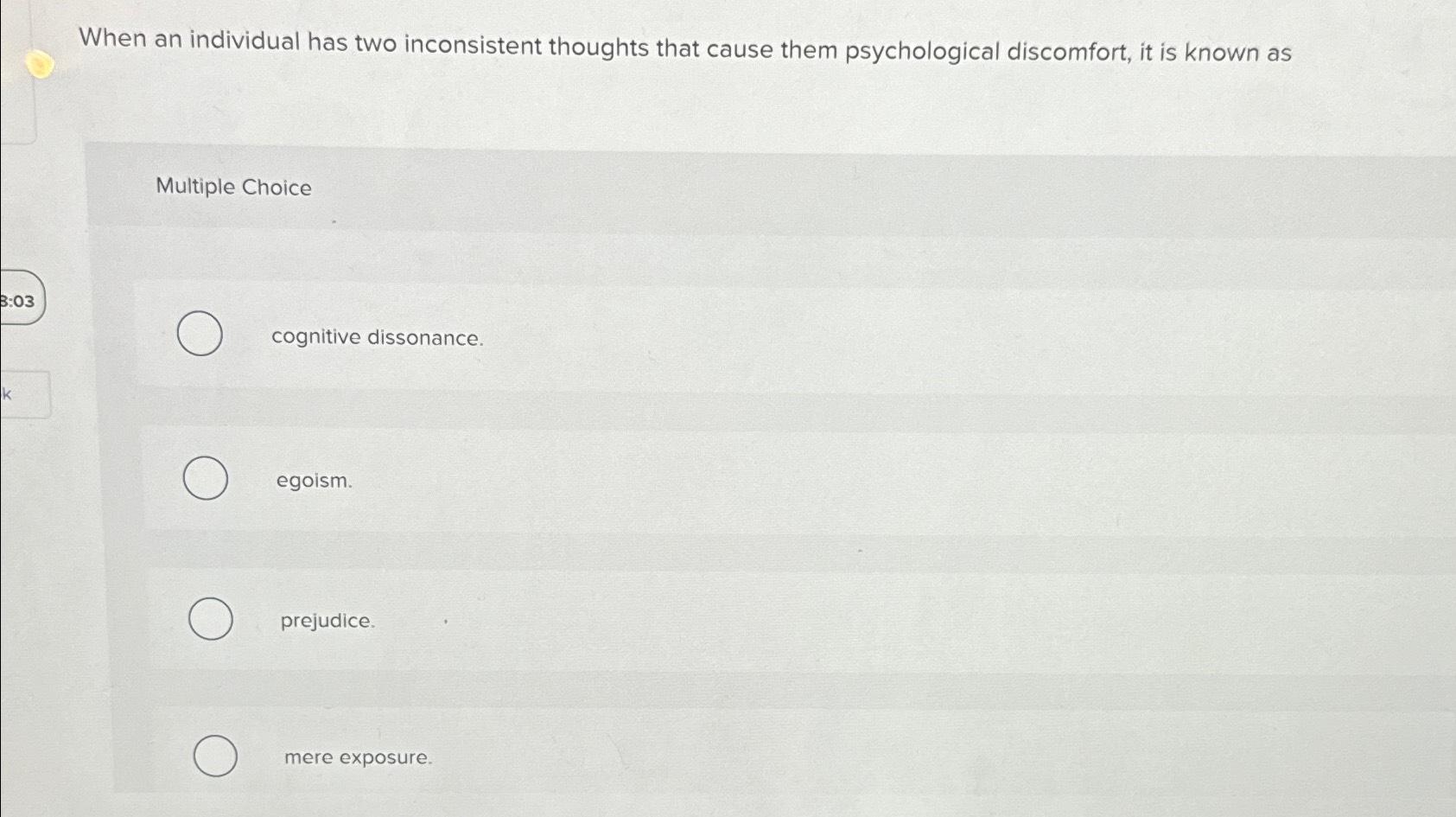 Solved When an individual has two inconsistent thoughts that | Chegg.com
