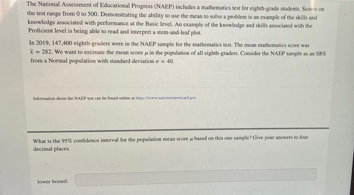 Solved The National Assessment of Educational Progress | Chegg.com