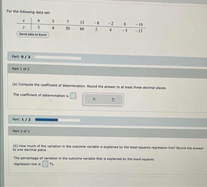 Solved For the following data set: Part: 0/2 Part 1 of 2 (a) | Chegg.com