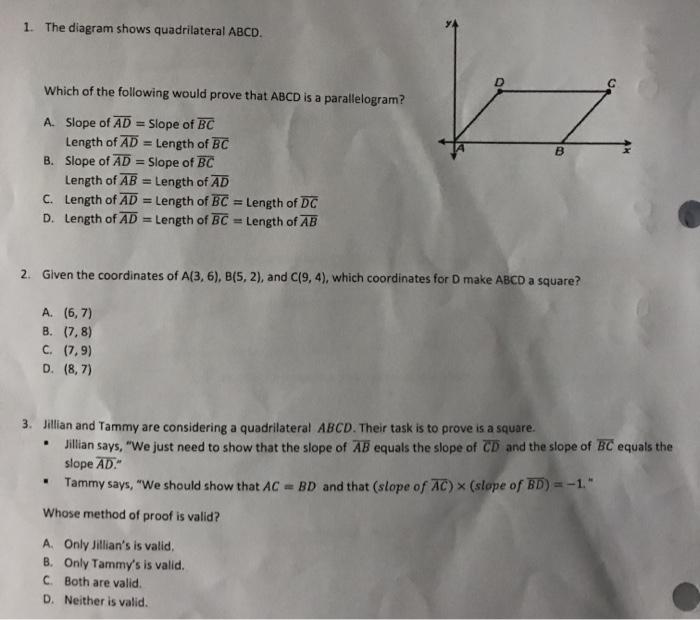 Solved 1. The diagram shows quadrilateral ABCD. Which of the | Chegg.com