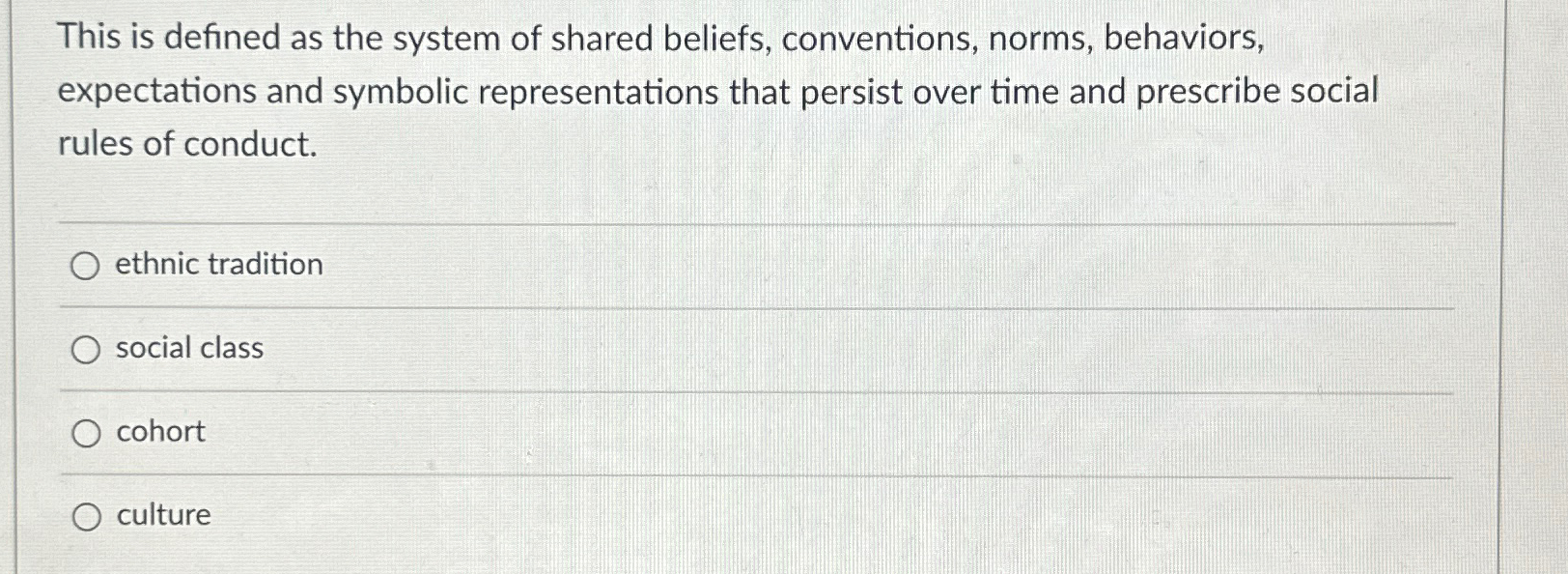 Solved This is defined as the system of shared beliefs, | Chegg.com