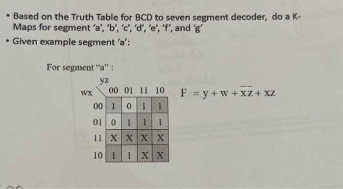 Solved - Based on the Truth Table for BCD to seven segment | Chegg.com