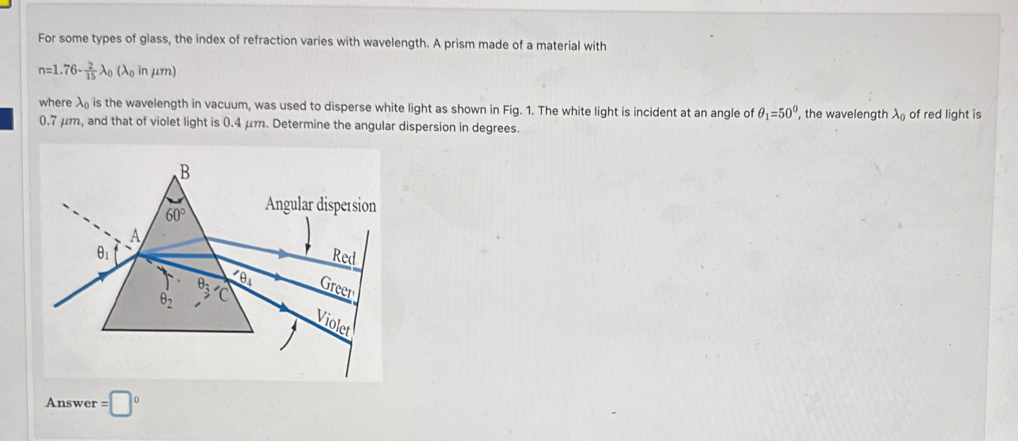 Solved For some types of glass, the index of refraction | Chegg.com