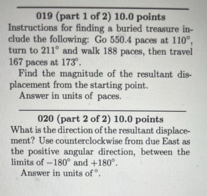 Solved 019 (part 1 of 2) 10.0 points Instructions for | Chegg.com