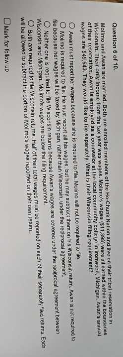 Solved Question 6 ﻿of 10.Molimo and Awan are married. Both | Chegg.com