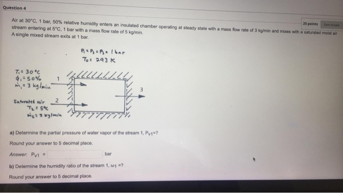 Solved Question 4 25 points Air at 30°C, 1 bar, 50% relative | Chegg.com