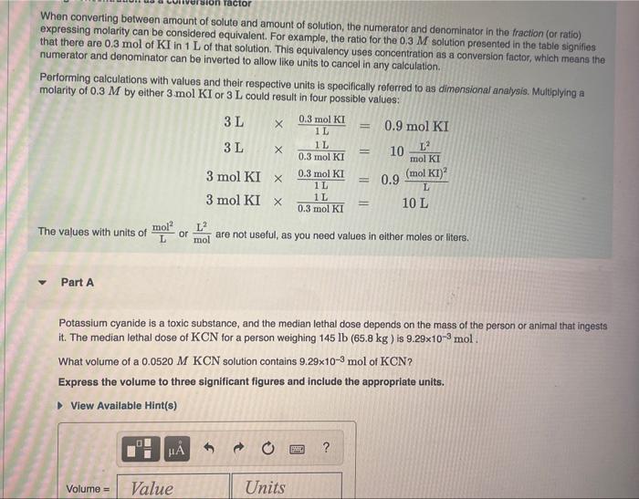 Solved When converting between amount of solute and amount | Chegg.com