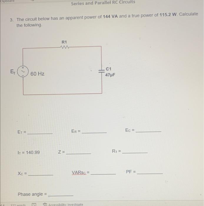 Solved Clipboard Series and Parallel RC Circuits 3. The | Chegg.com