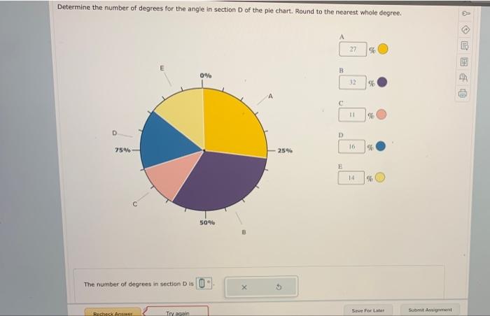 Solved Determine the number of degrees for the angle in | Chegg.com